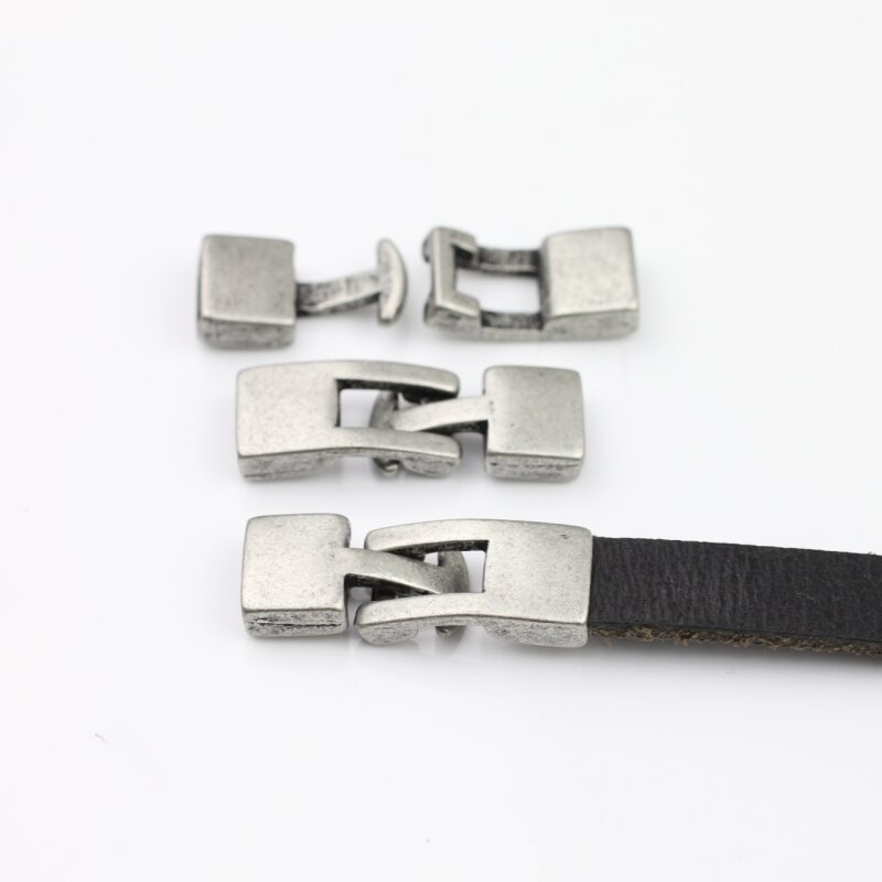 5 Haken Verschlüsse für Lederarmband Rustikal Silber, 6,25