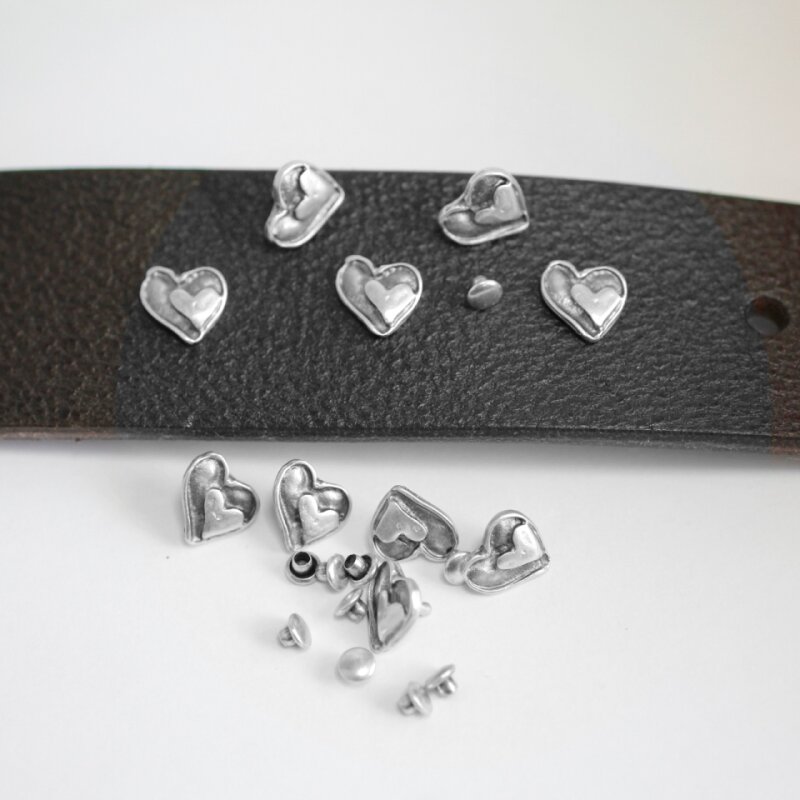 10 Antique Silver Heart Rivets for leather craft, $ 2,75