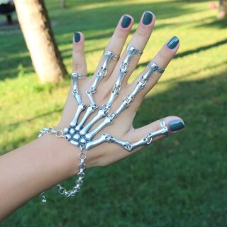 Gothic Skeleton All Bone Hand Ring Bracelet 14 28