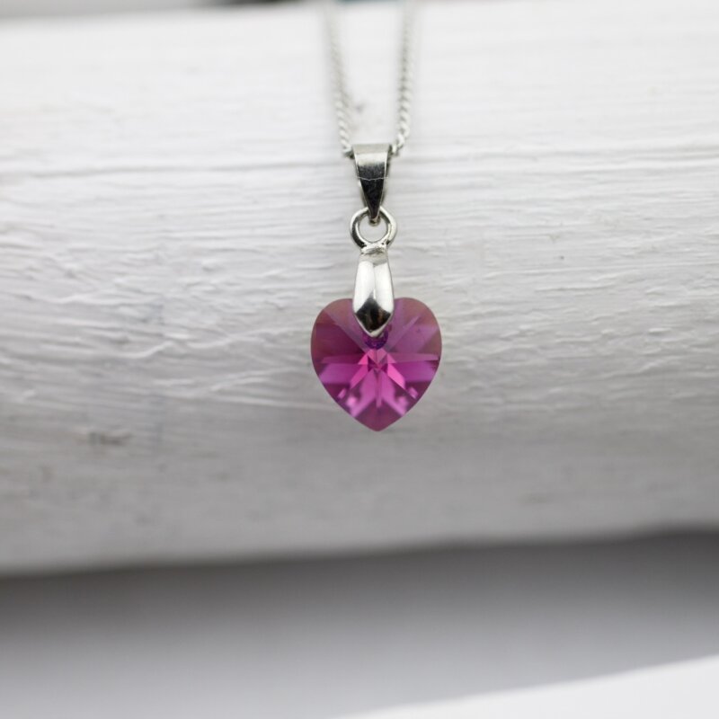 Fuchsia Glam Heart Necklace with 10 mm Swarovski Crystals handmade 12 00